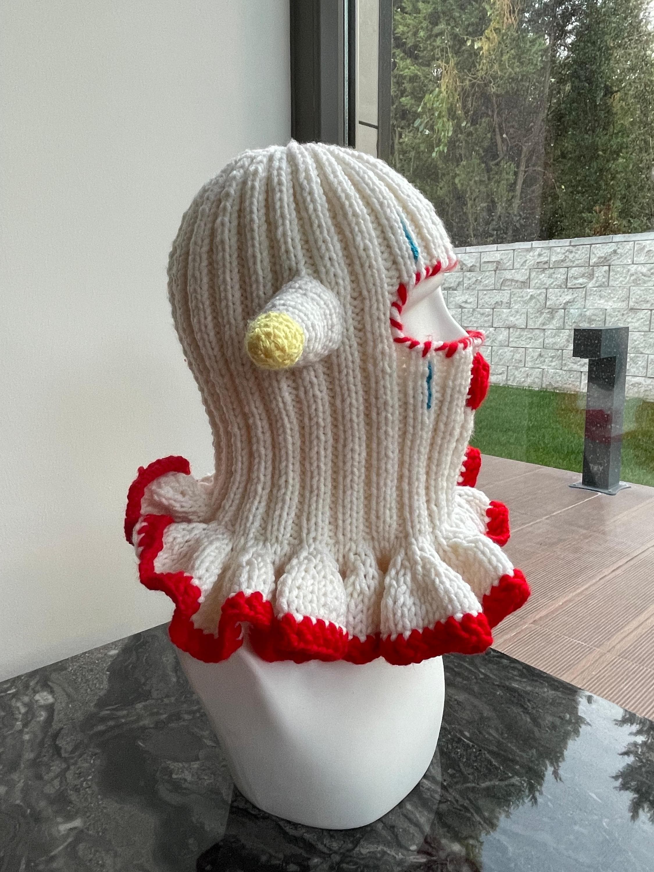 Knit White Clown Balaclava Hat, Clown Core Ski Mask, Jester Harlequin ...