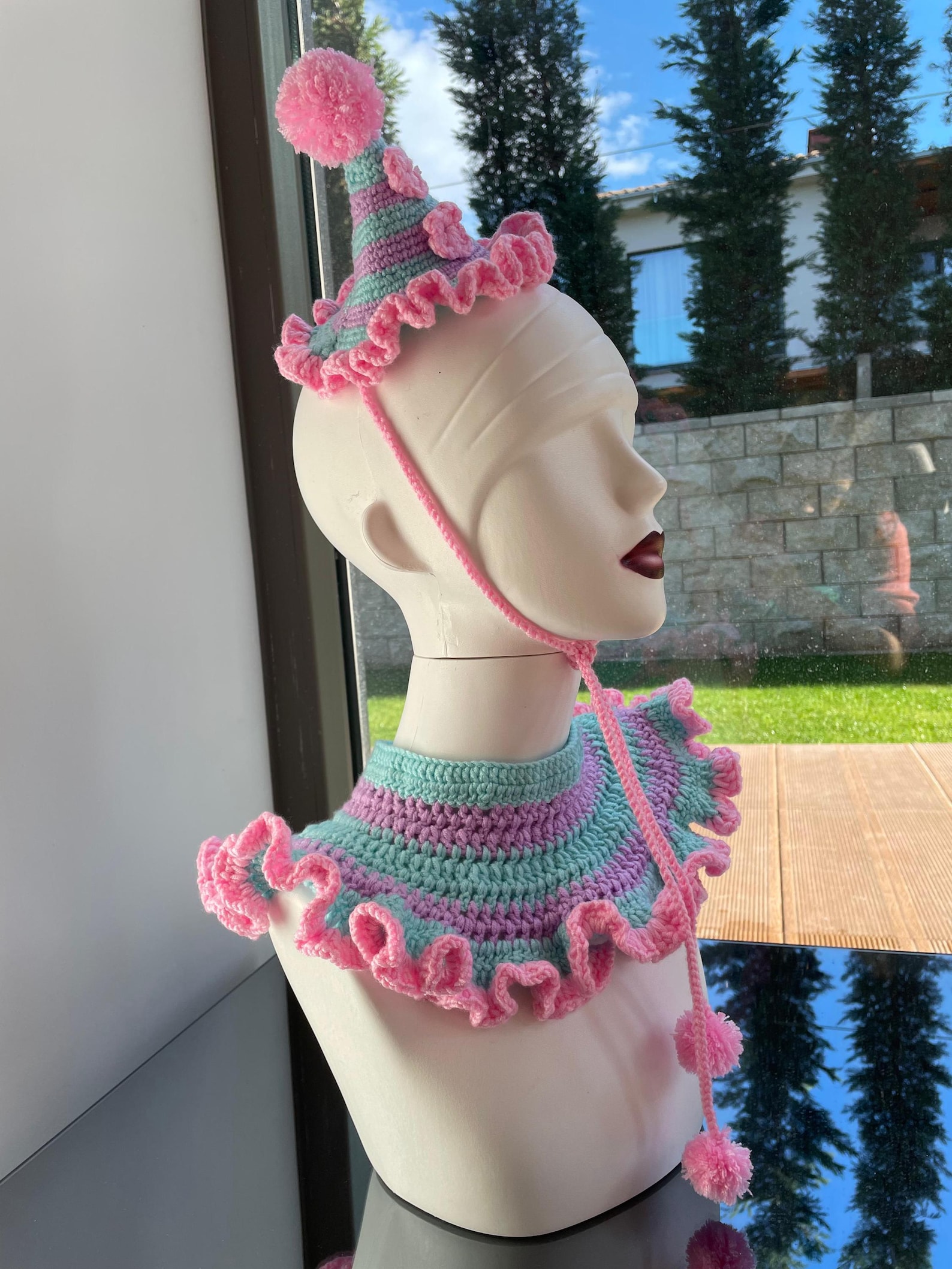Crochet Pastel Jester Clown Set, Pink Blue Lilac Circus Collar With ...