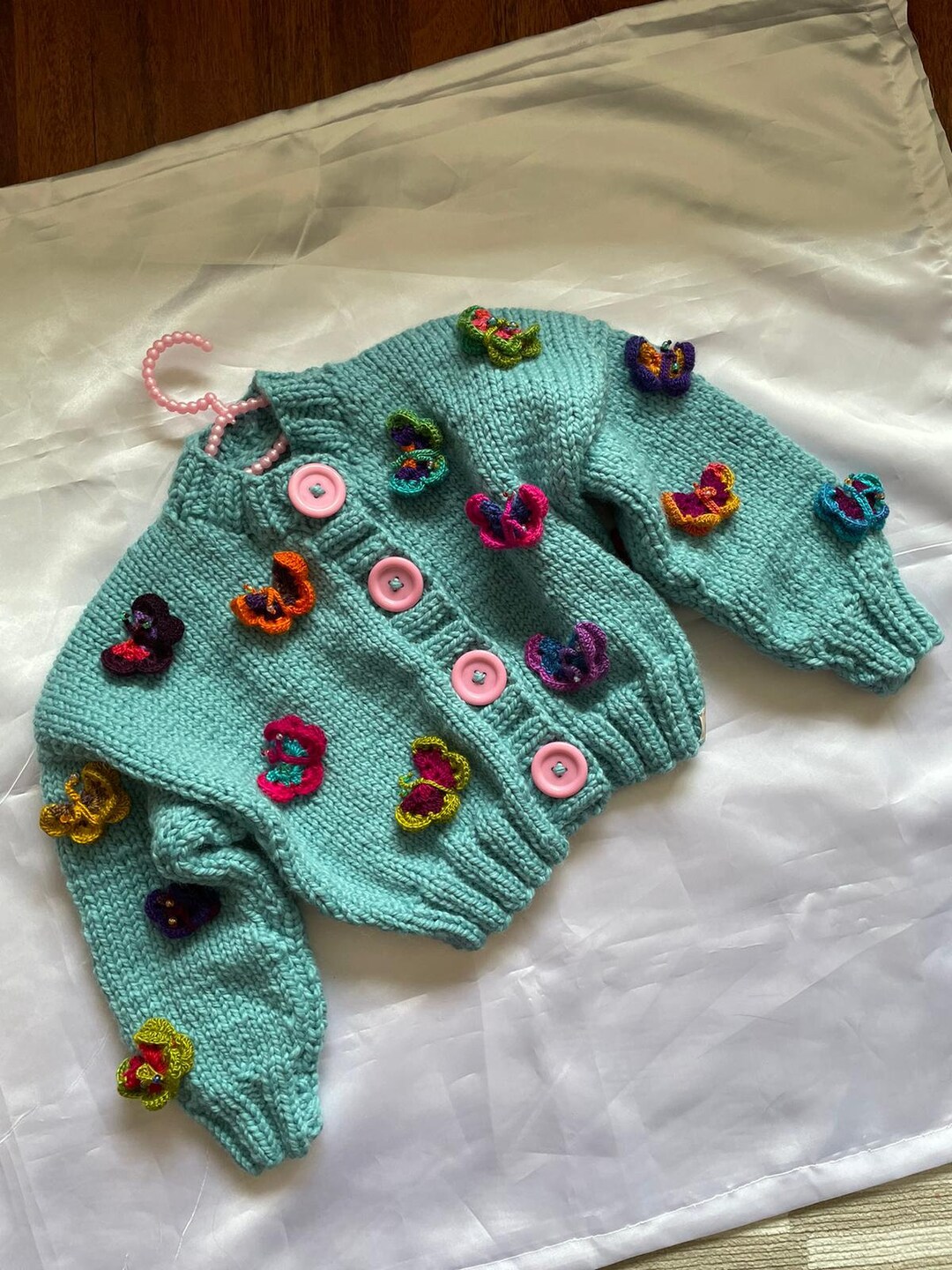 Knit Blue Chunky Butterfly Sweater, Colorful Butterfly Cardigan With ...