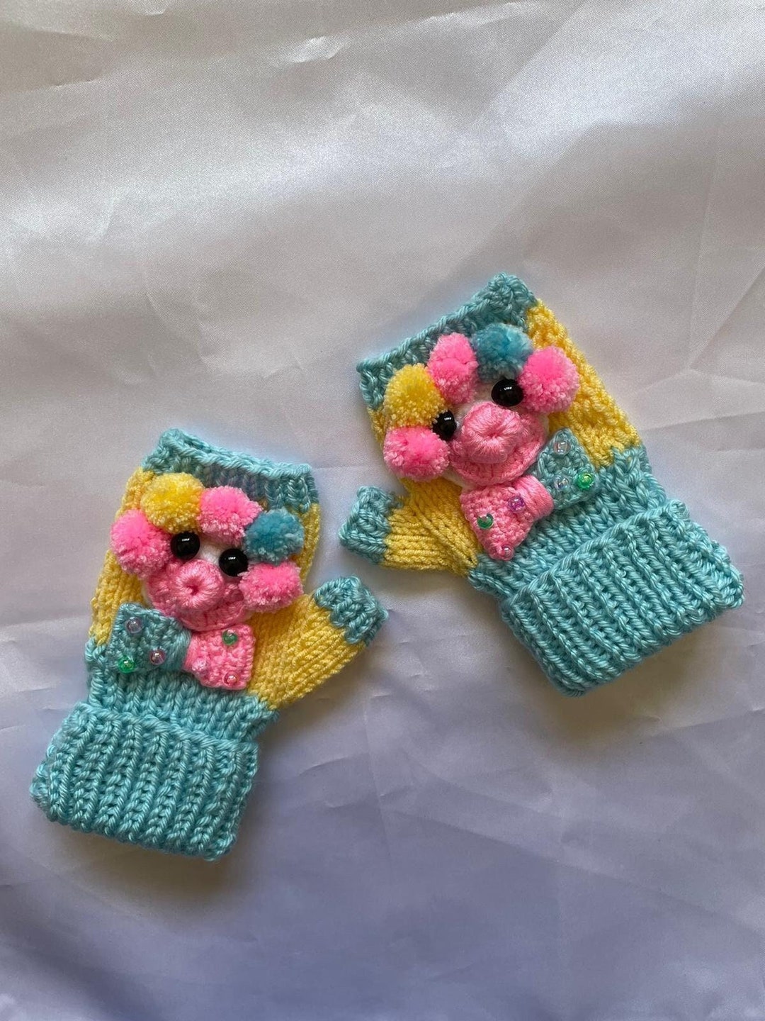 Knit Clown Fingerless Gloves, Cute Kawaii Pastel Clown Mittens, Pastel ...