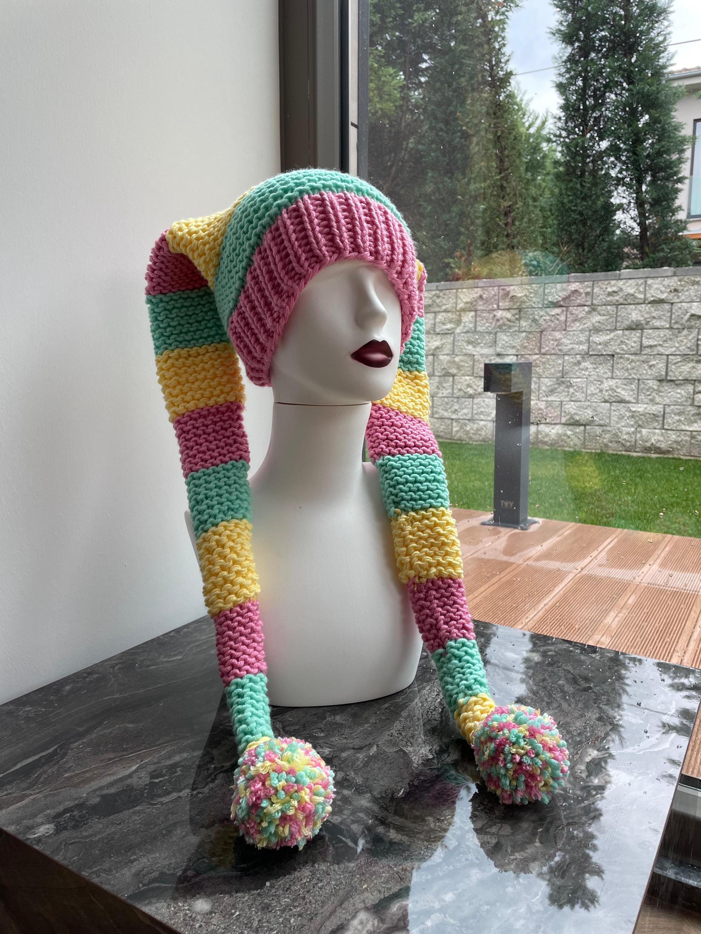 Knit Long Jester Harlequin Hat, Kawaii Pastel Clown Jester Hat, Cute ...