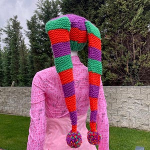 Knit Long Jester Harlequin Hat, Clown Core Cosplay Hat, Green Orange ...