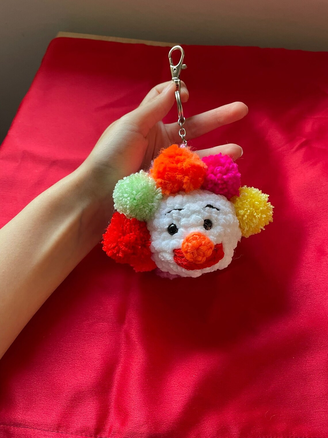 Crochet Rainbow Clown Keychain, Colorful Pompom Key Holder, Kawaii ...