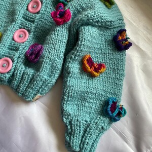 Knit Blue Chunky Butterfly Sweater, Colorful Butterfly Cardigan With ...