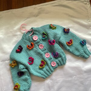 Knit Blue Chunky Butterfly Sweater, Colorful Butterfly Cardigan With ...