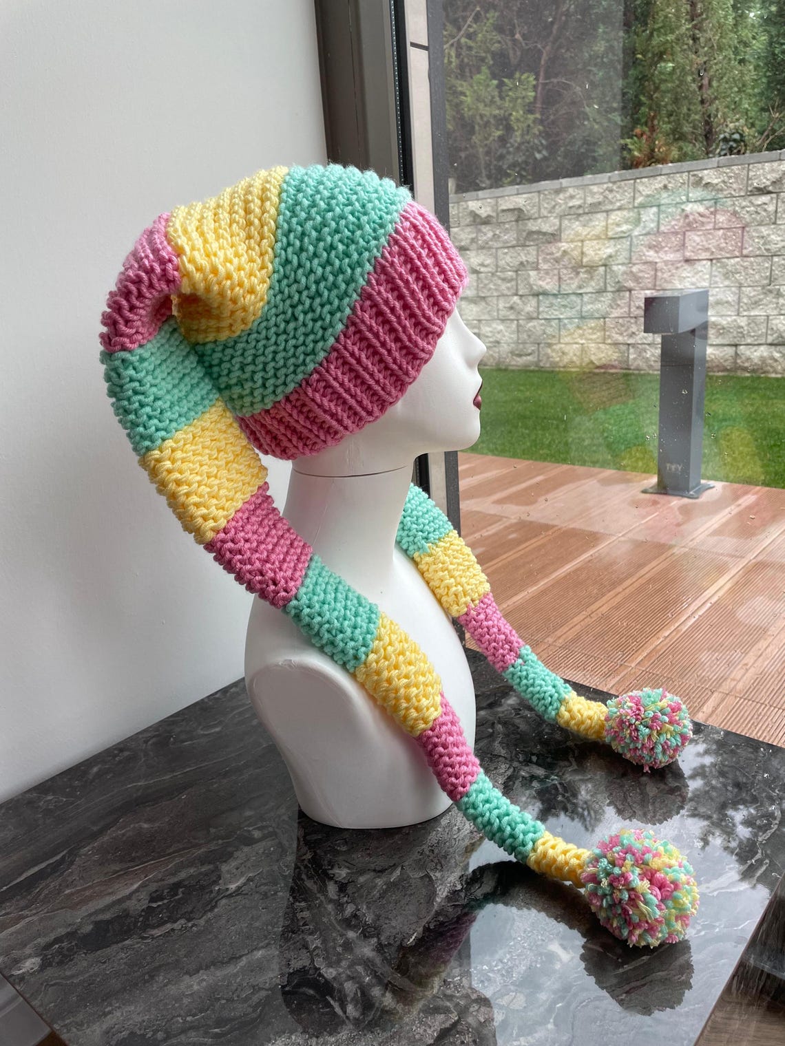 Knit Long Jester Harlequin Hat, Kawaii Pastel Clown Jester Hat, Cute ...