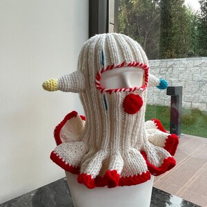 Knit White Clown Balaclava Hat, Clown Core Ski Mask, Jester Harlequin ...