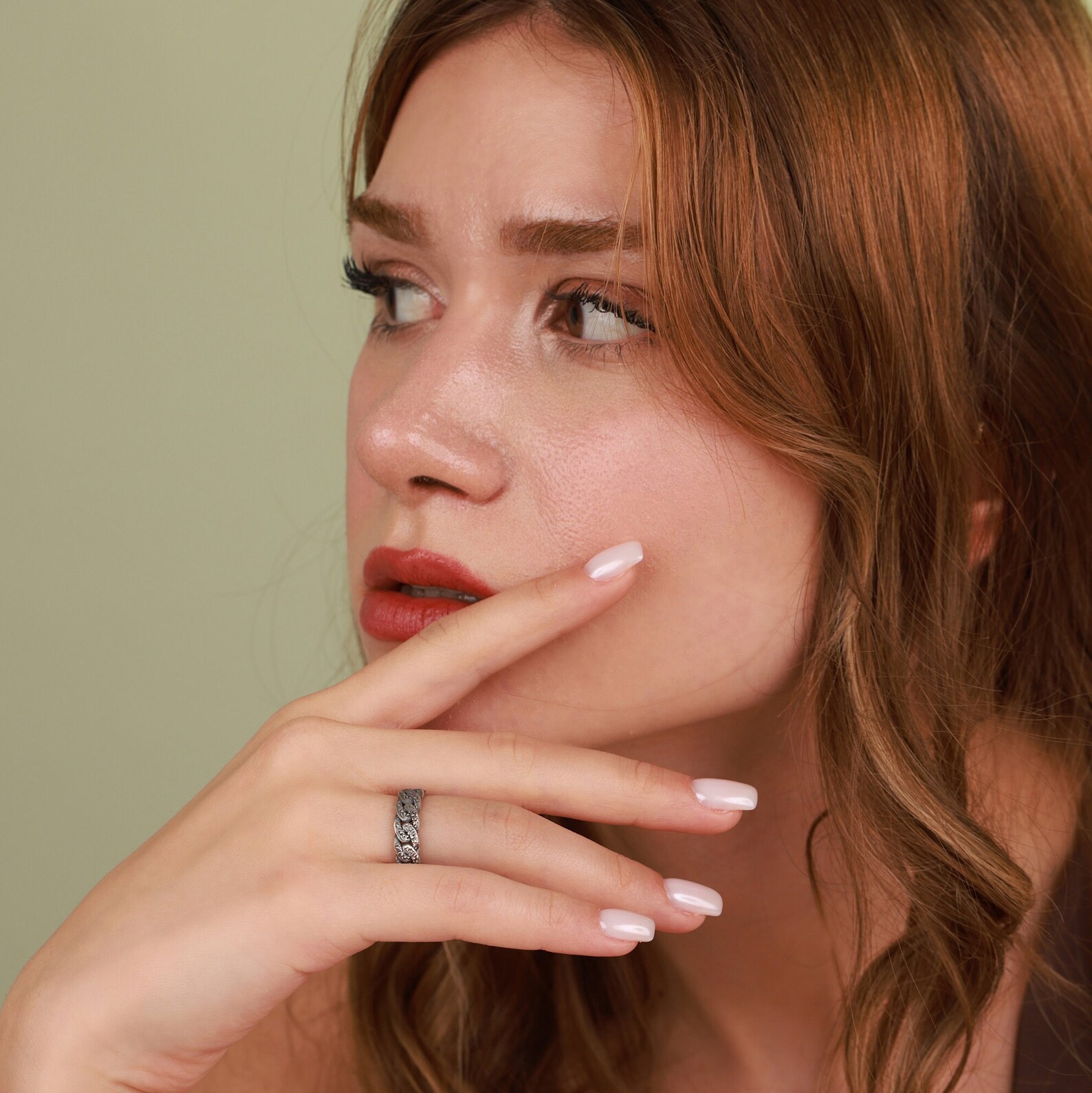 Cuban Link Ring in Sterling Silver, Acanthus Leaves Ring for Girlfriend ...
