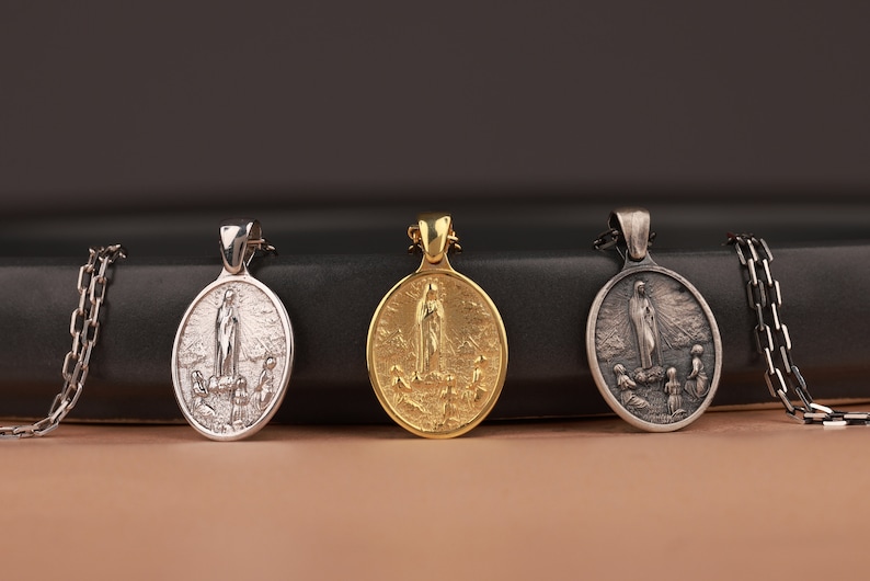 Our Lady of Fatima Necklace, Gold-plated Sterling Silver, Catholic ...