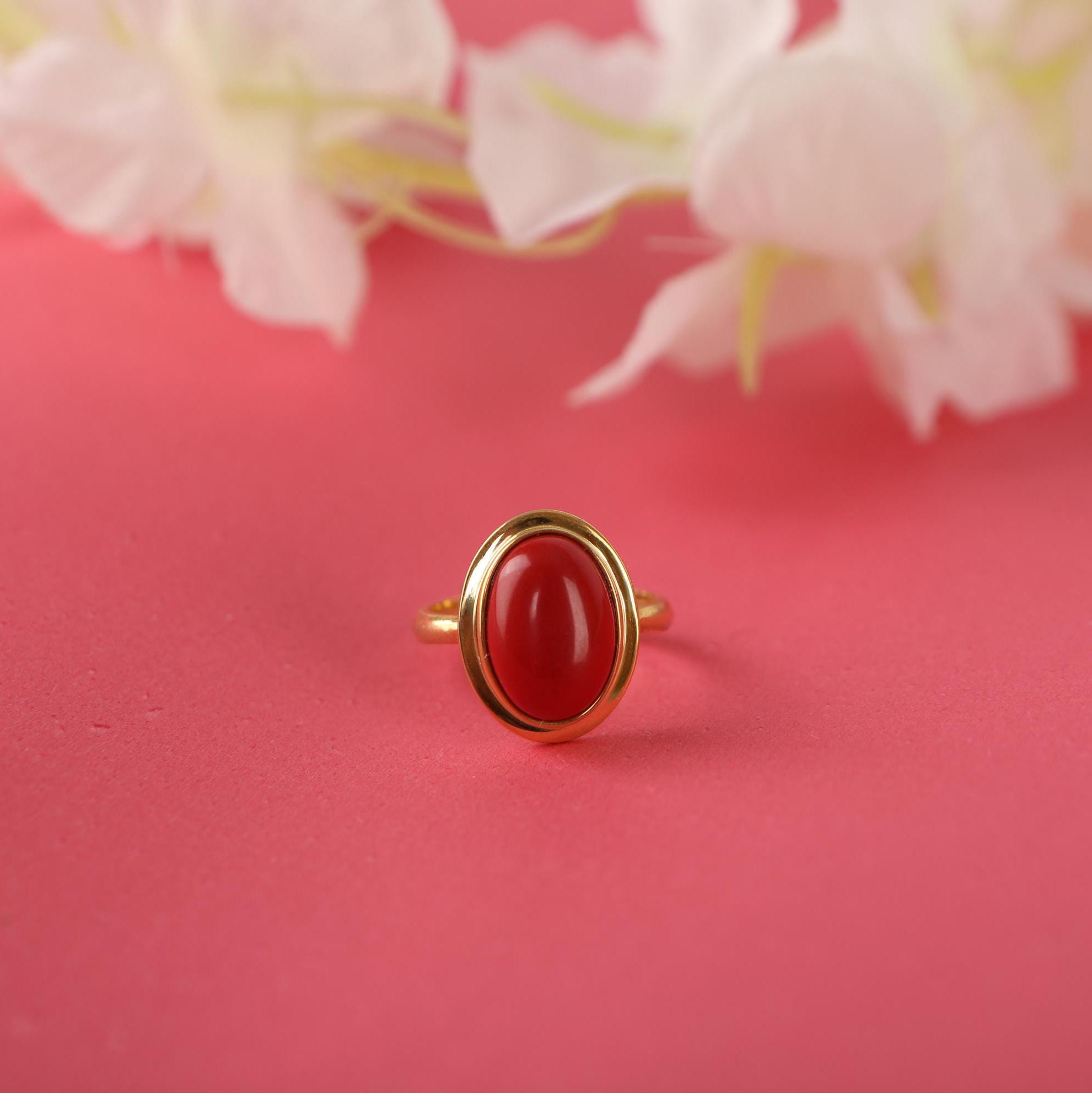 Red Coral Ring, Sterling Silver or Vermeil, Cocktail Ring - Etsy