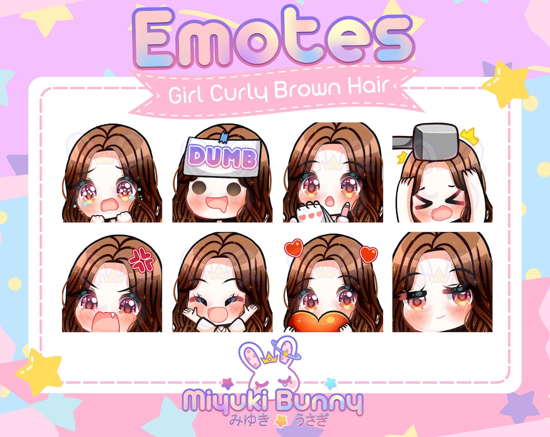 Brown Curly Hair Brown Eyes Chibi Emote (set 1) Twitch/discord | Custom ...