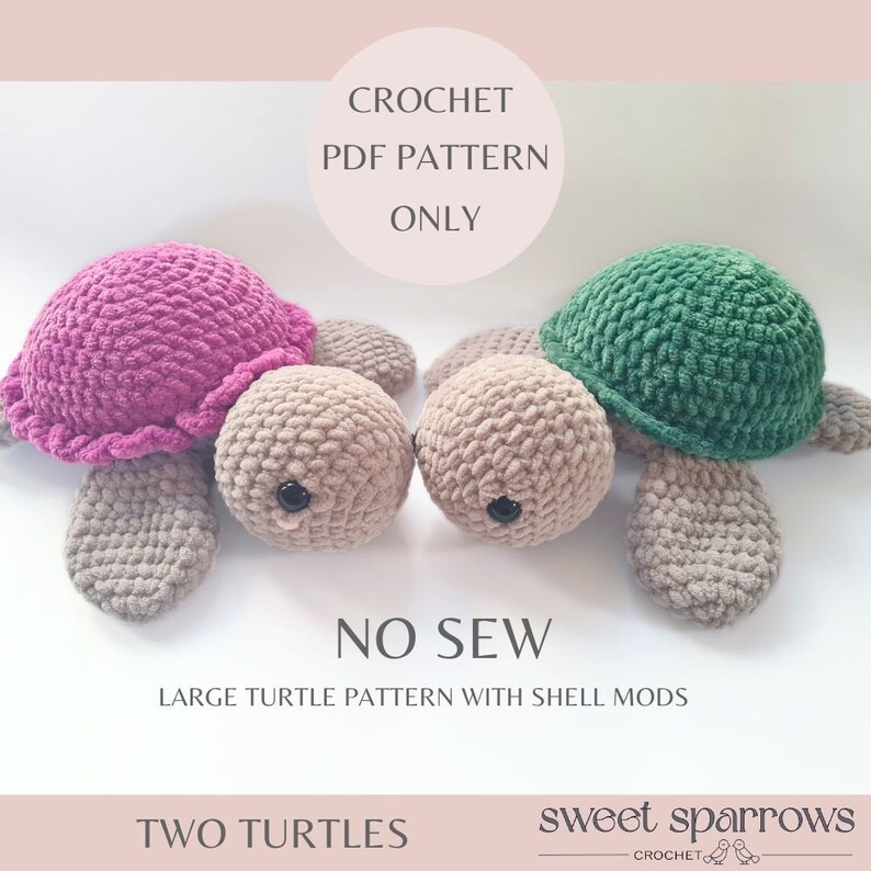 No Sew Two Turtle Crochet Pattern, Amigurumi, Crochet Plushie Stuffed ...