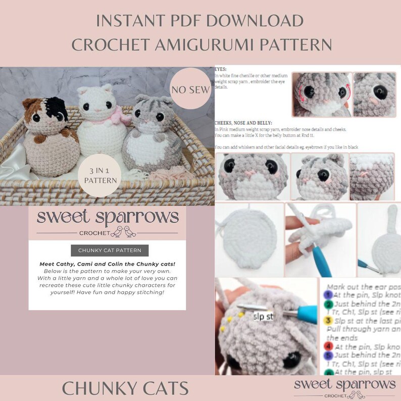 3in1 No Sew Chunky Loaf Cat Crochet Pattern, Amigurumi, Crochet Plushie ...