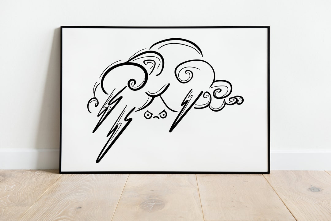 Thunderstorm Cartoon Line Art Minimalist Digital Print Line Drawing 5 ...