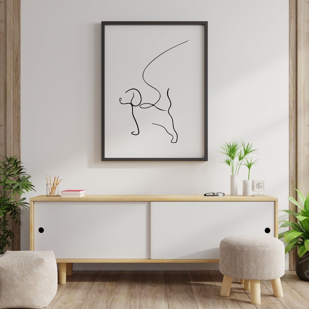 Dog With a Leash Line Art Minimalist Digital Print Line Drawing 5 Jpgs ...