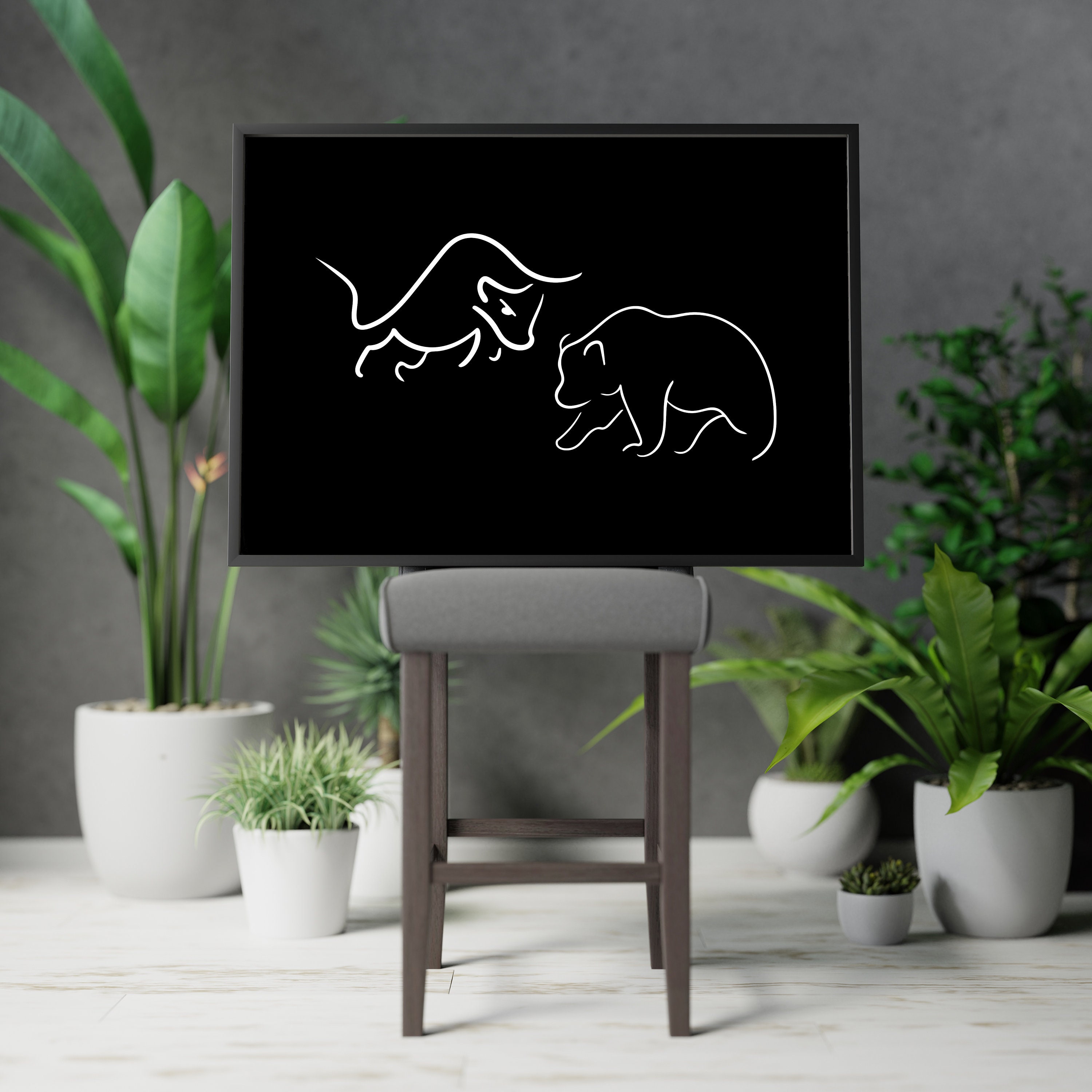 Bull and Bear - Wall Street Line Art • Minimalist Digital Print • Line ...
