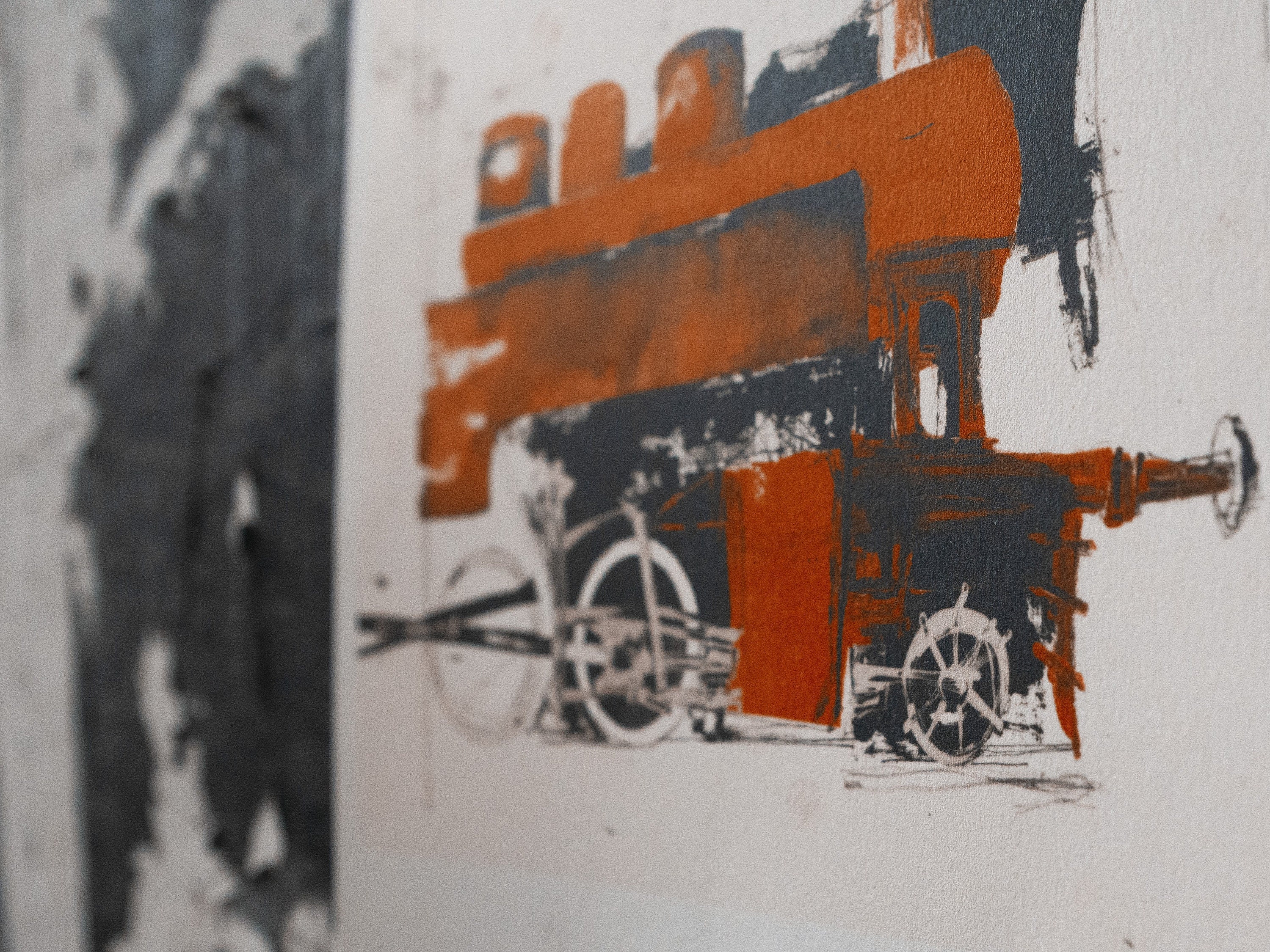 Crimson Locomotive Abstract Art Red Train Print Original Ink and ...