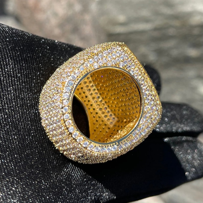 24K Gold Plated Iced Out Ring Hip Hop Diamond Jewelry VVS - Etsy