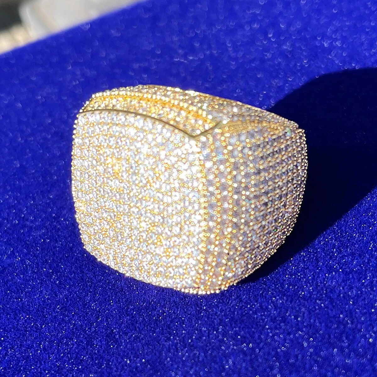 24K Gold Plated Iced Out Ring Hip Hop Diamond Jewelry VVS - Etsy