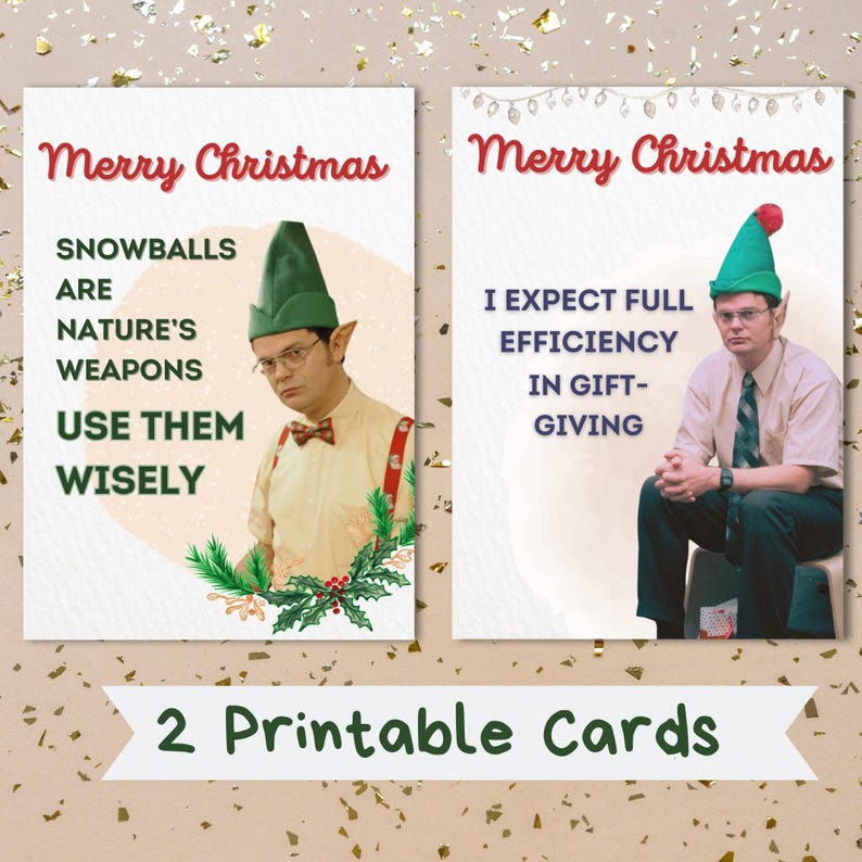 Set of 2 Funny Dwight Schrute Printable Christmas Cards, the Office ...