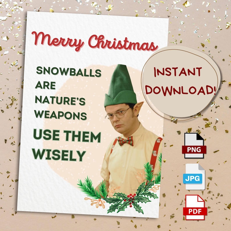 Set of 2 Funny Dwight Schrute Printable Christmas Cards, the Office ...