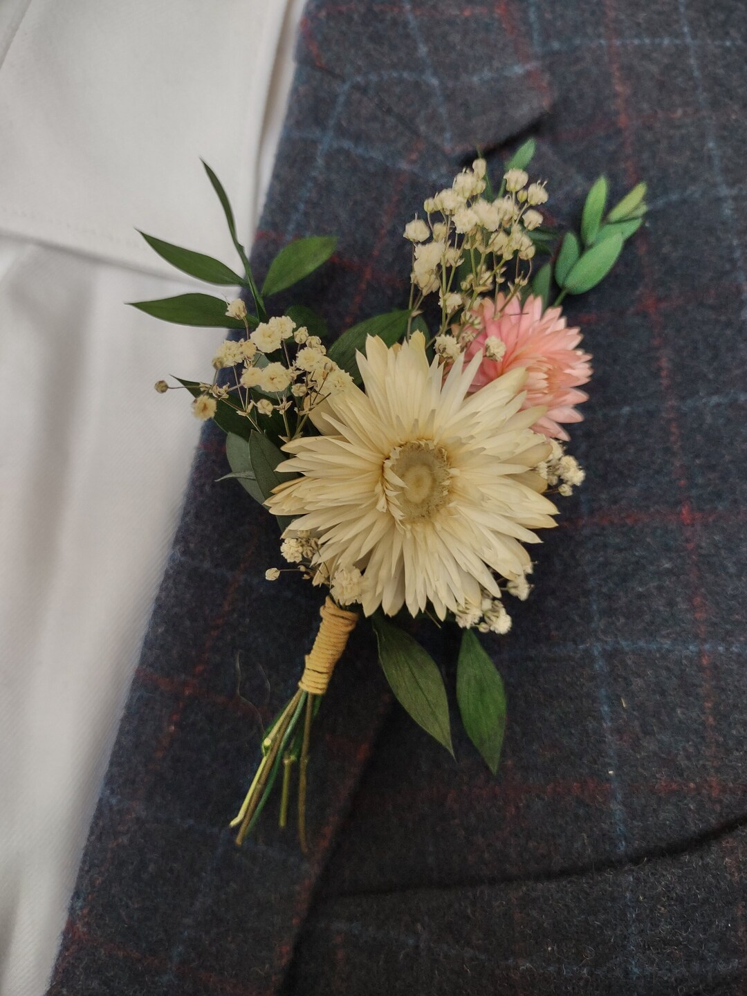 Dried Flower BUTTONHOLE Gypsophila and Dusky Pink, Dried Flower Wedding ...