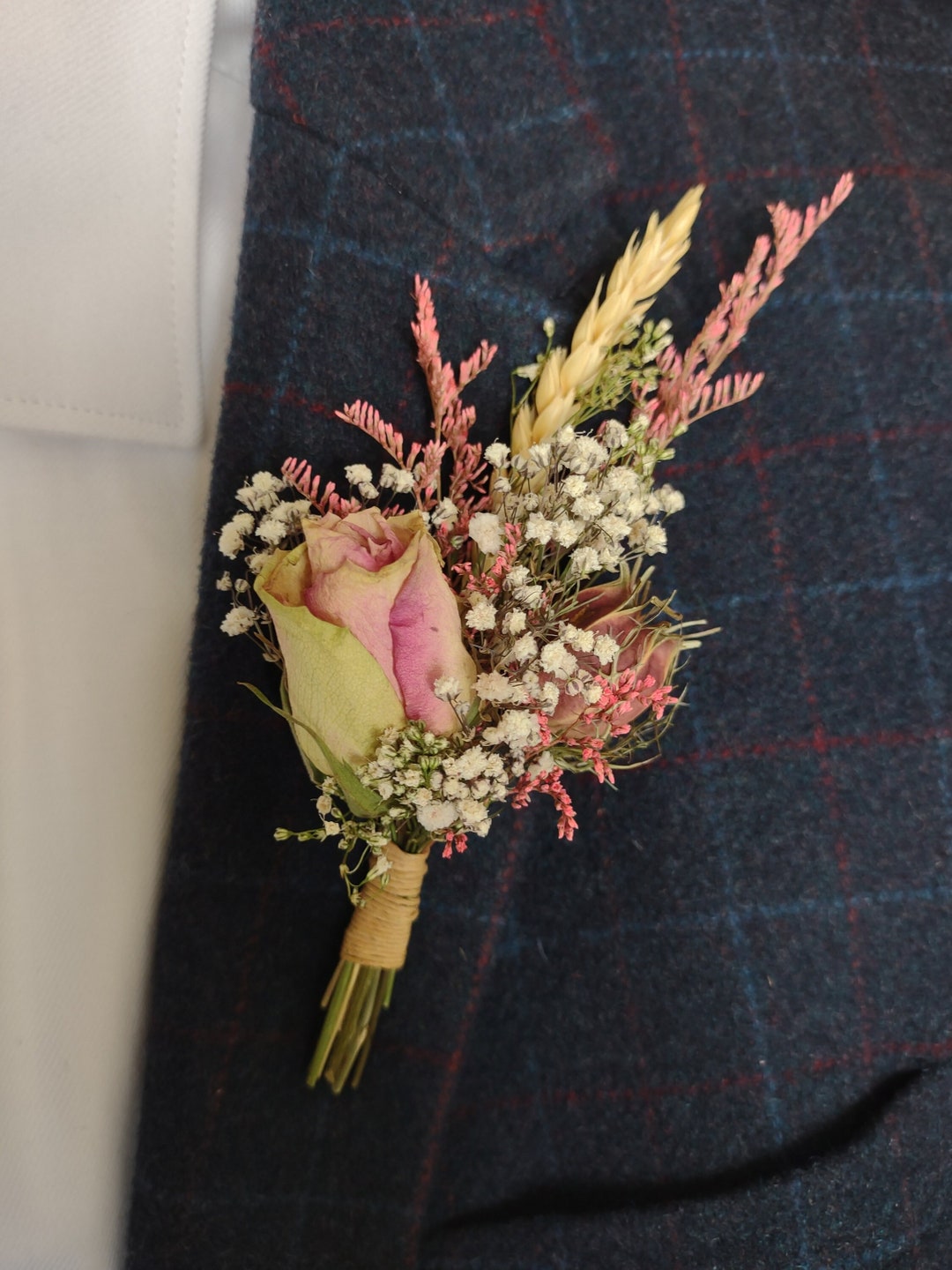 Dried Flower BUTTONHOLE Gypsophila and Dusky Pink, Dried Flower Wedding ...