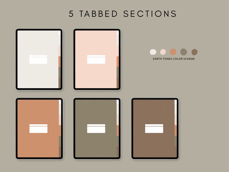 Minimalist Digital Notebook, Earth Tones Color Scheme, 5 Hyperlinked ...