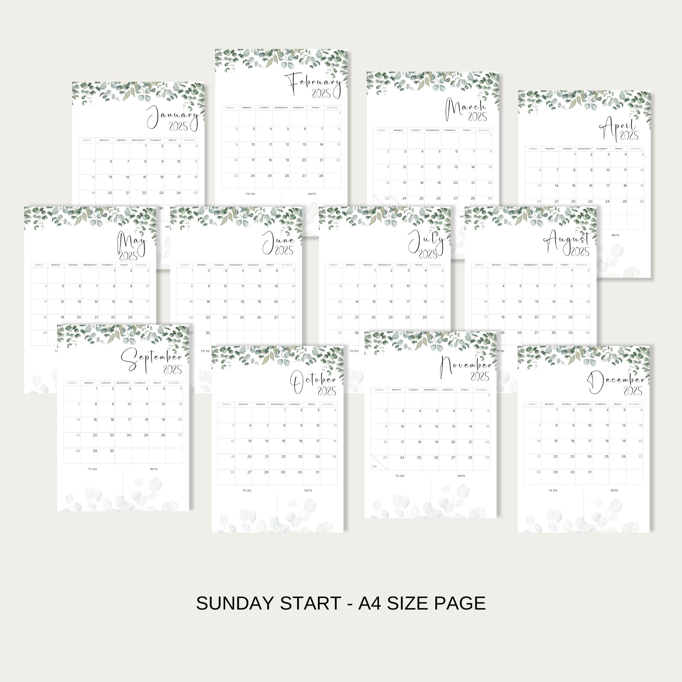 Academic Year Calendar 2025 Greenery Design Wall Calendar Printable ...