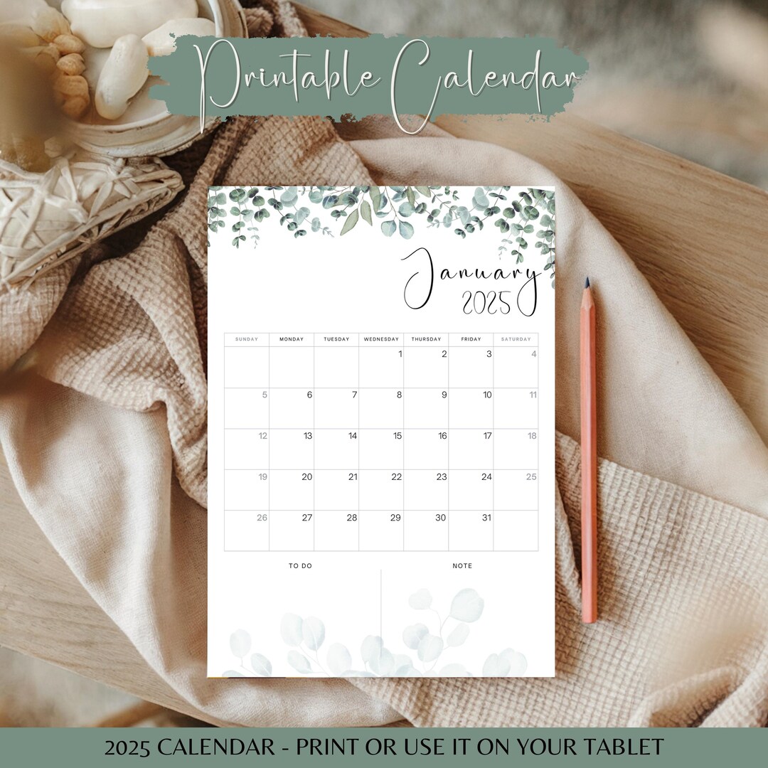 Academic Year Calendar 2025 Greenery Design Wall Calendar Printable ...