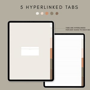 Minimalist Digital Notebook, Earth Tones Color Scheme, 5 Hyperlinked ...