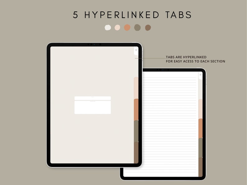 Minimalist Digital Notebook, Earth Tones Color Scheme, 5 Hyperlinked ...