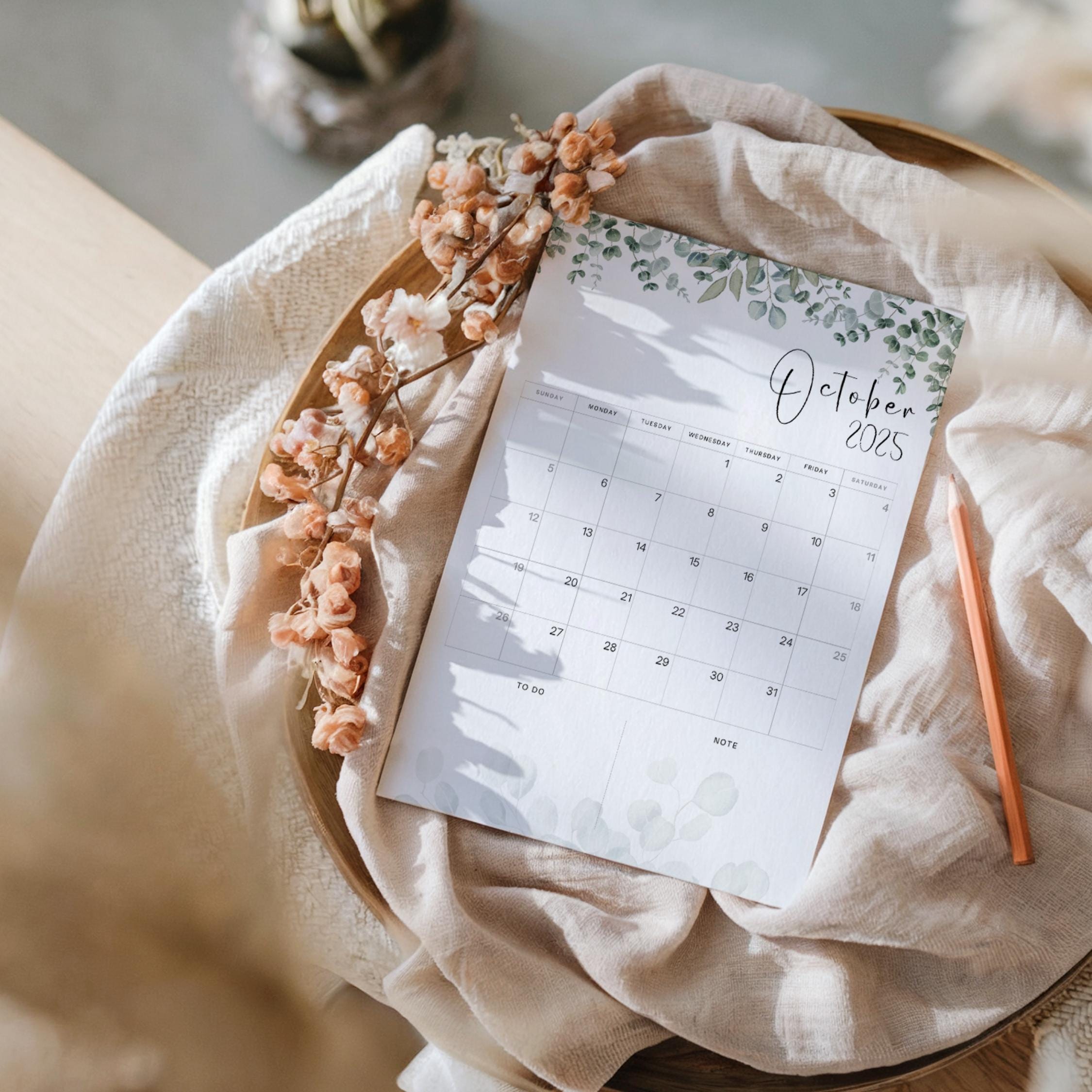 Academic Year Calendar 2025 Greenery Design Wall Calendar Printable ...