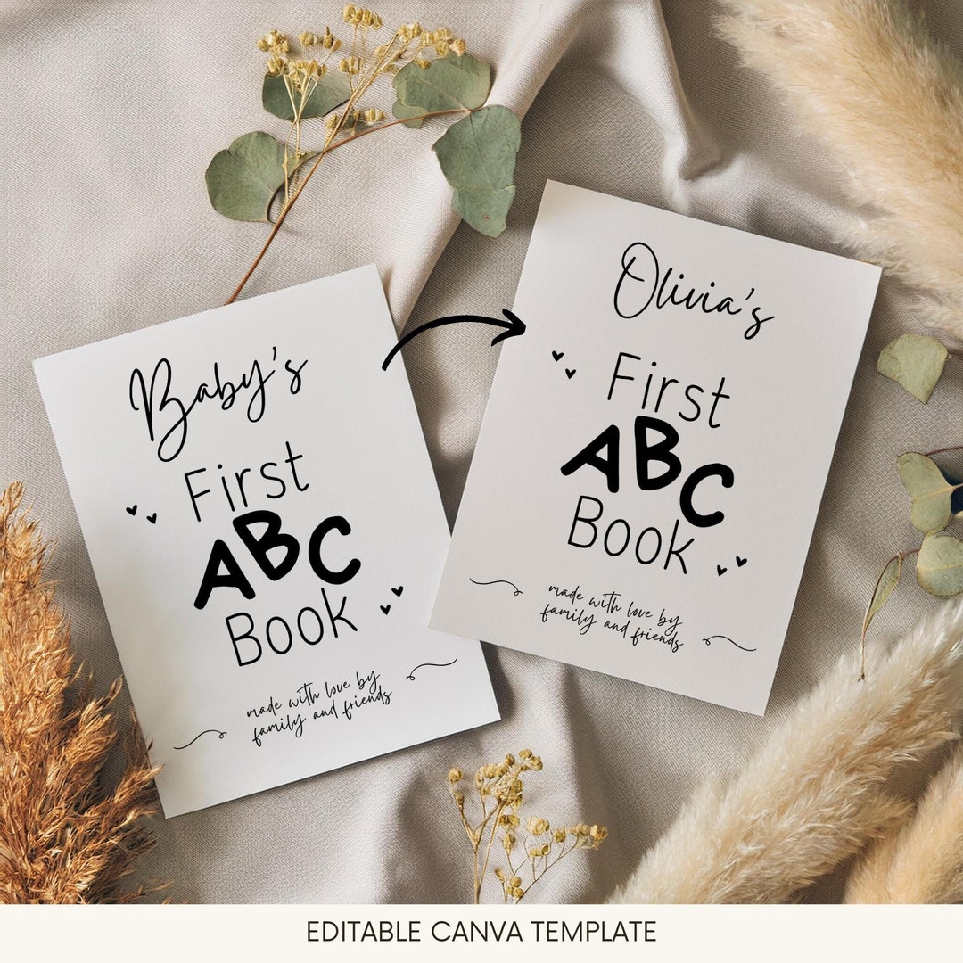 Babys First ABC Book First Alphabet Baby Shower Game Editable Coloring ...