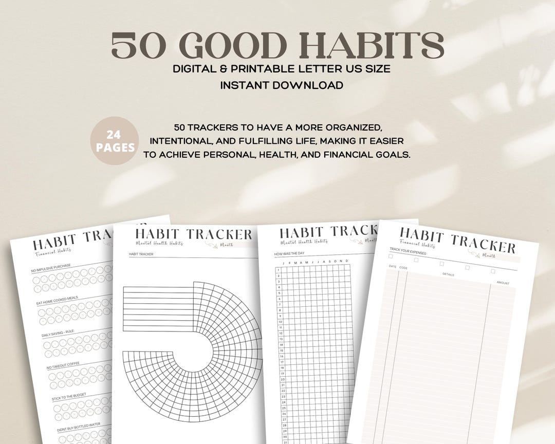 50 Printable Life Trackers Bundle Health Fitness Finance Habit Mood ...