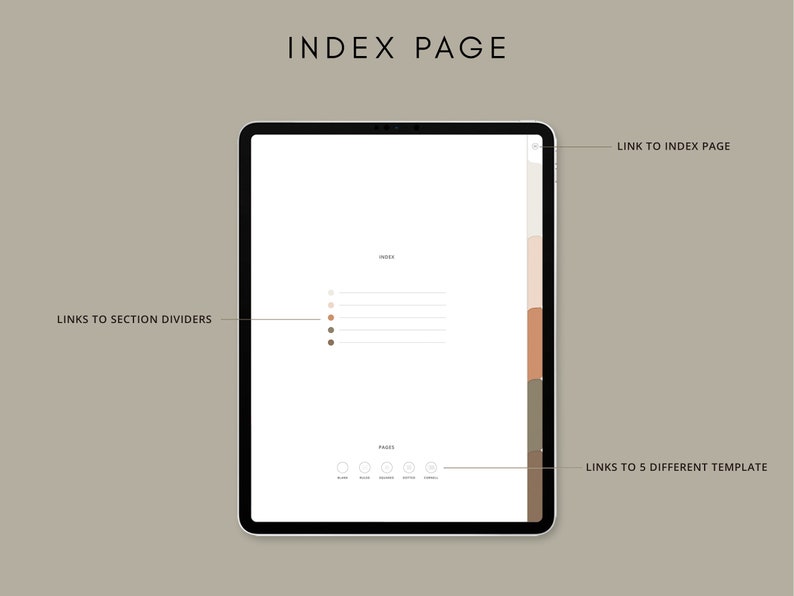 Minimalist Digital Notebook, Earth Tones Color Scheme, 5 Hyperlinked ...