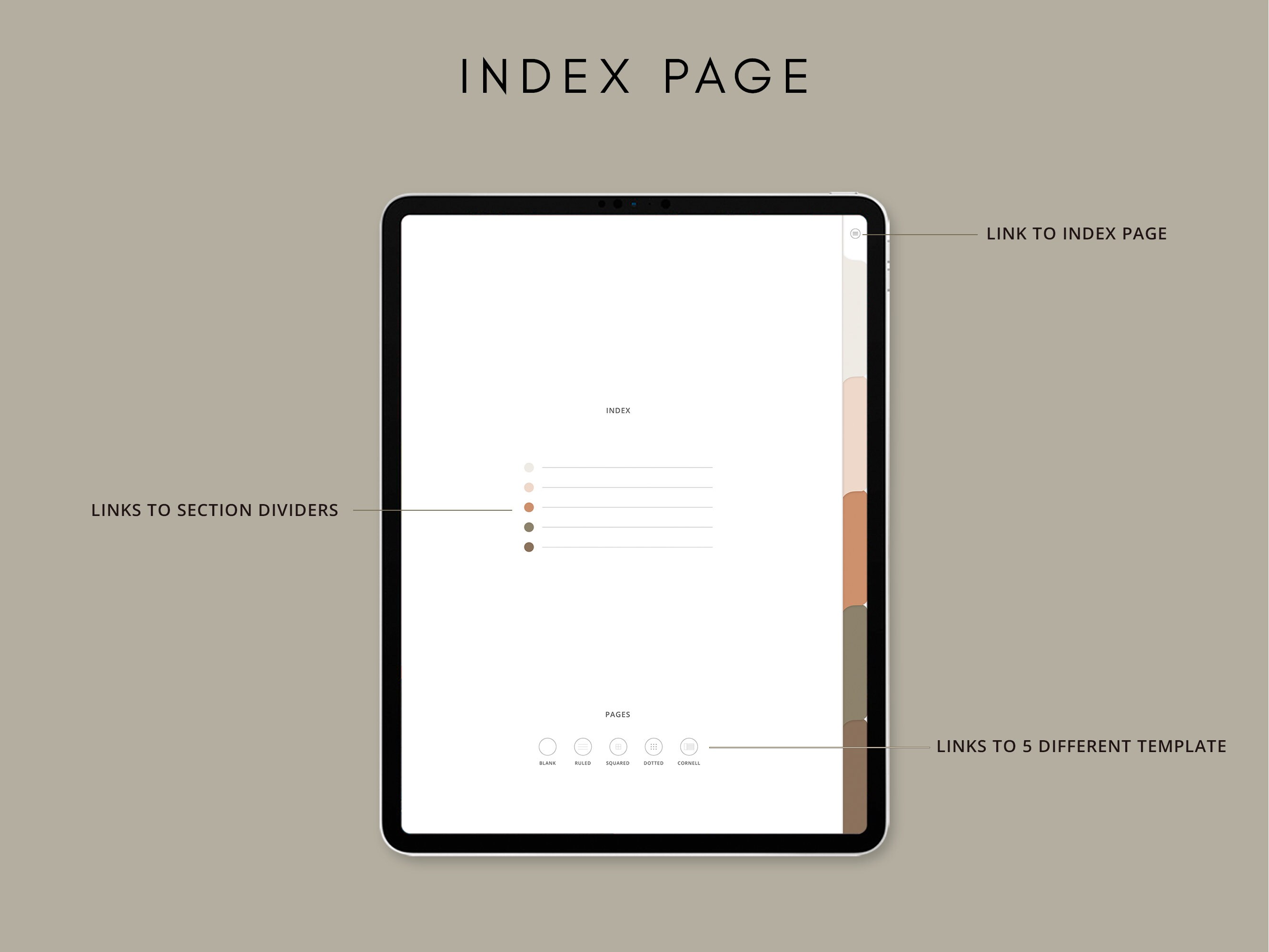 Minimalist Digital Notebook, Earth Tones Color Scheme, 5 Hyperlinked ...