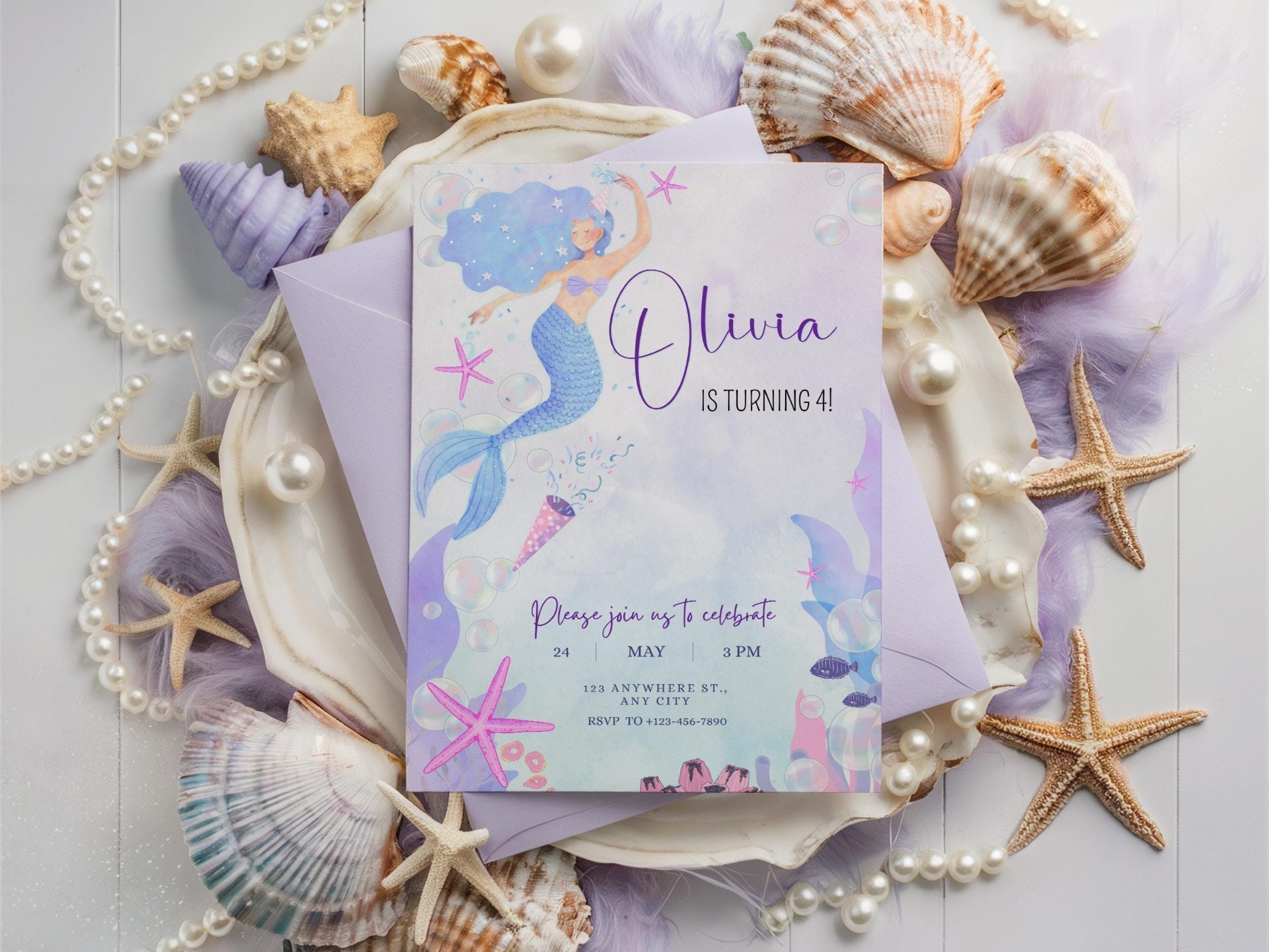 Editable Mermaid Birthday Invitation, Mermaid Party Invite Mermaid Girl ...