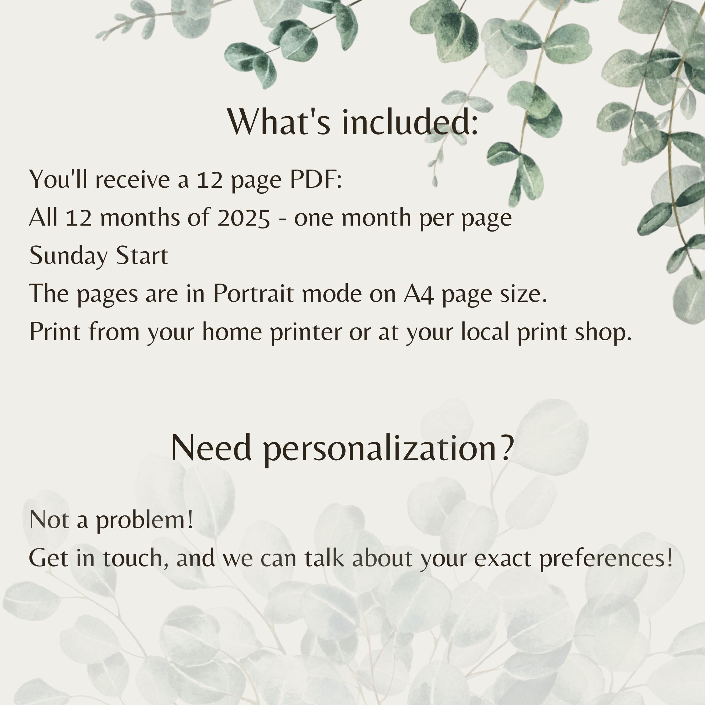 Academic Year Calendar 2025 Greenery Design Wall Calendar Printable ...