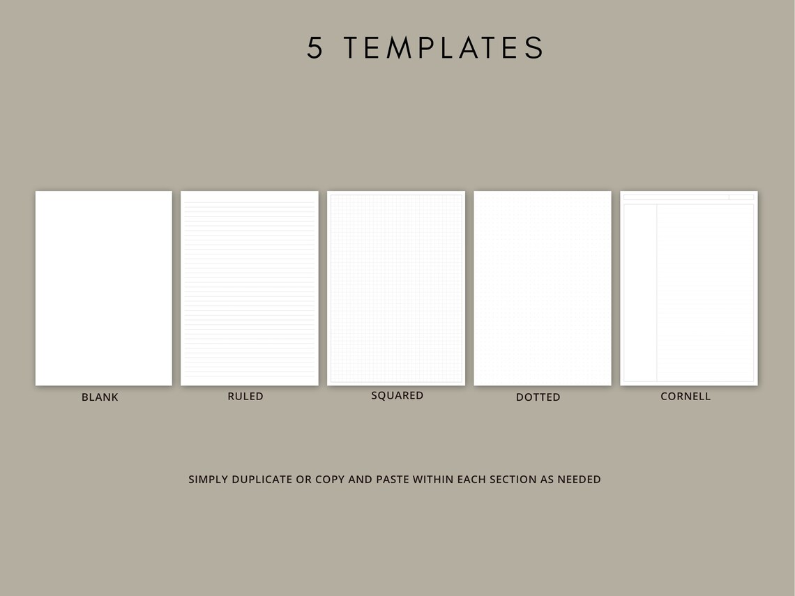 Minimalist Digital Notebook, Earth Tones Color Scheme, 5 Hyperlinked ...