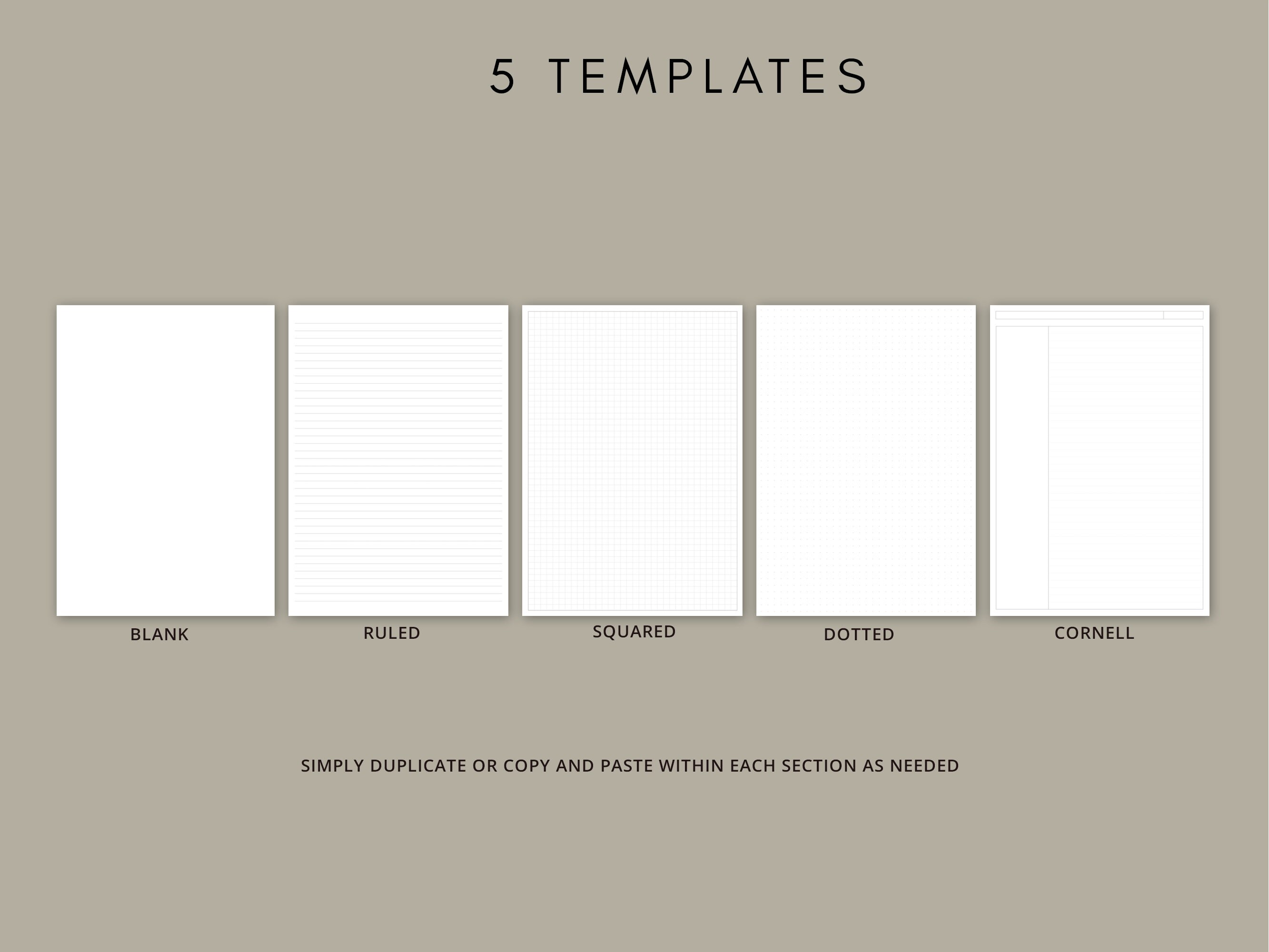 Minimalist Digital Notebook, Earth Tones Color Scheme, 5 Hyperlinked ...