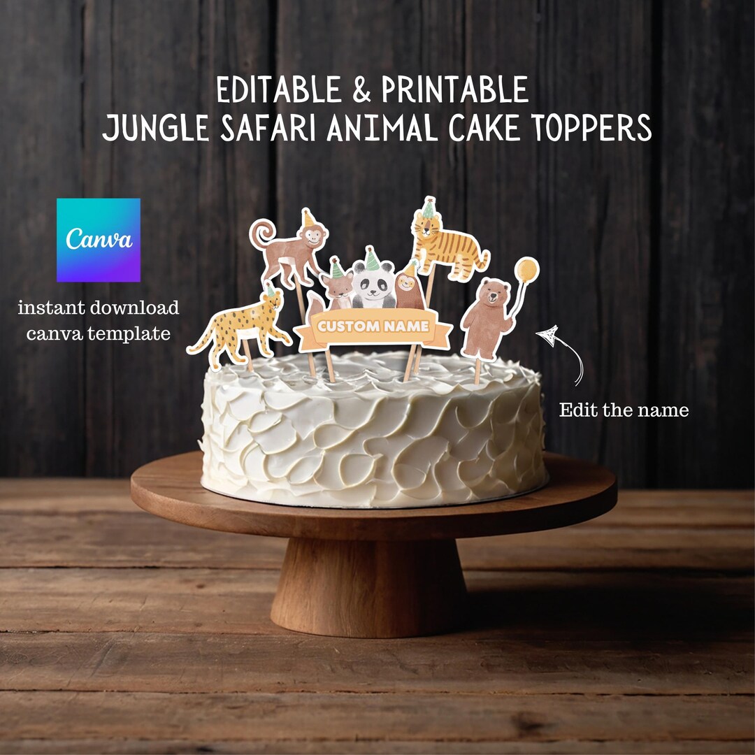 Cake Topper Animal Printable DIY Animal Cake Decor Jungle Safari Animal ...