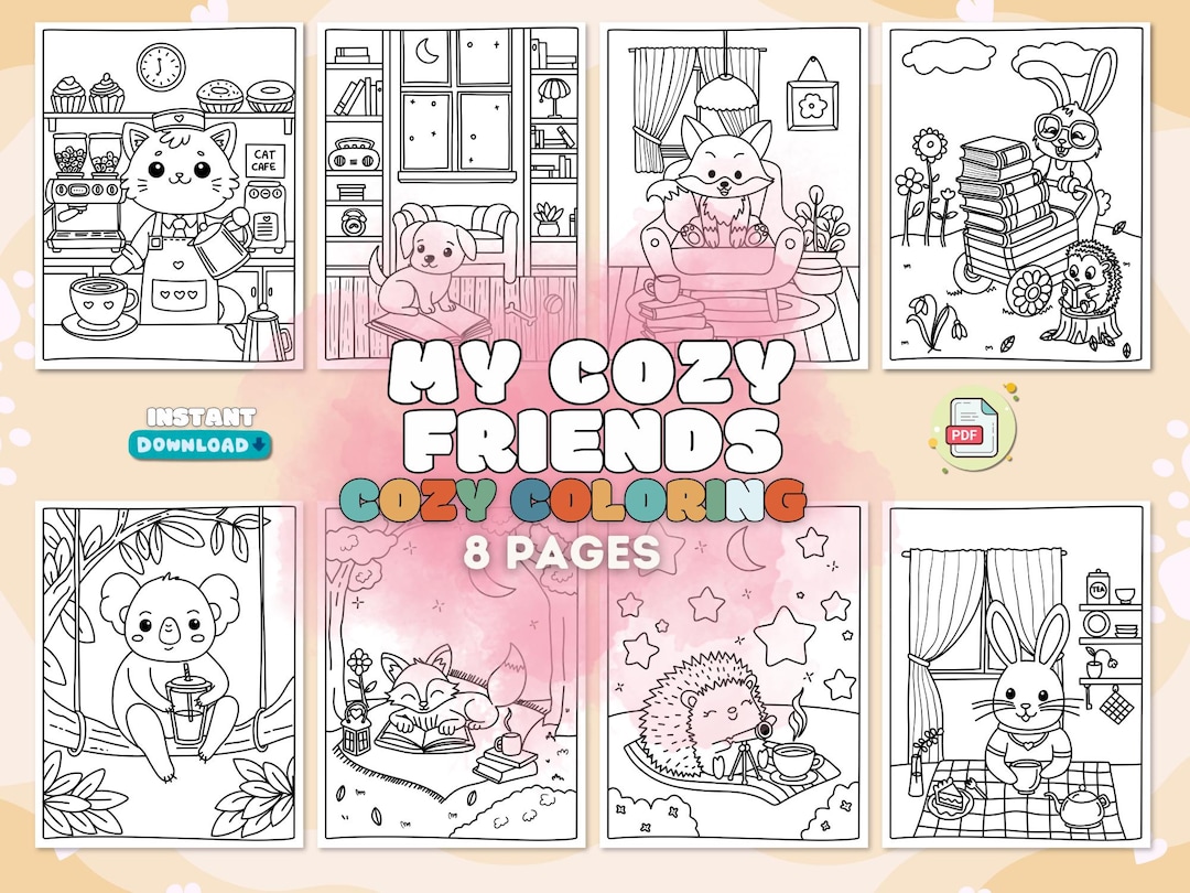 Cozy Coloring: Super Cute Animal Character - My Cozy Friend Printable ...