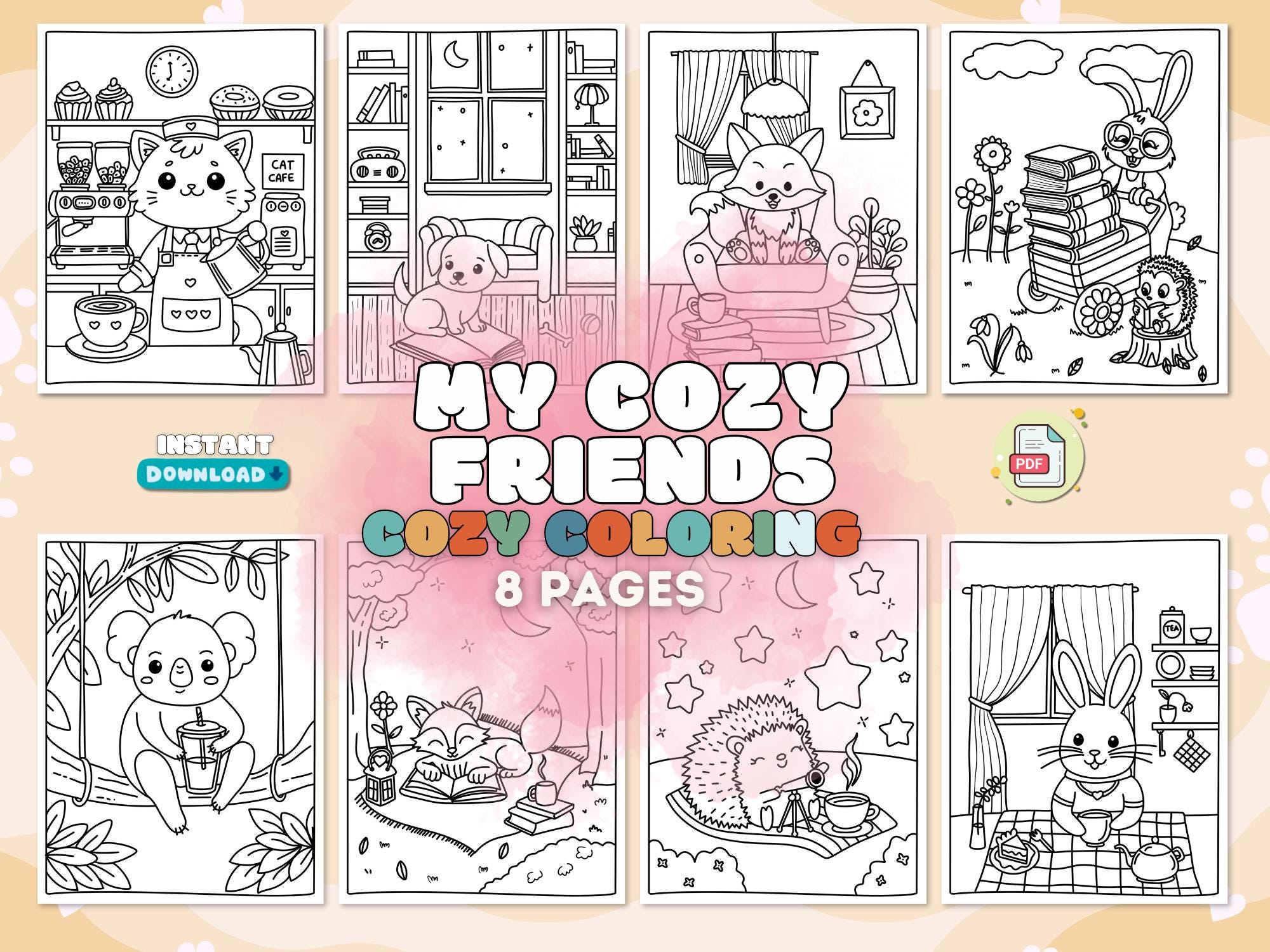 Cozy Coloring: Super Cute Animal Character - My Cozy Friend Printable ...