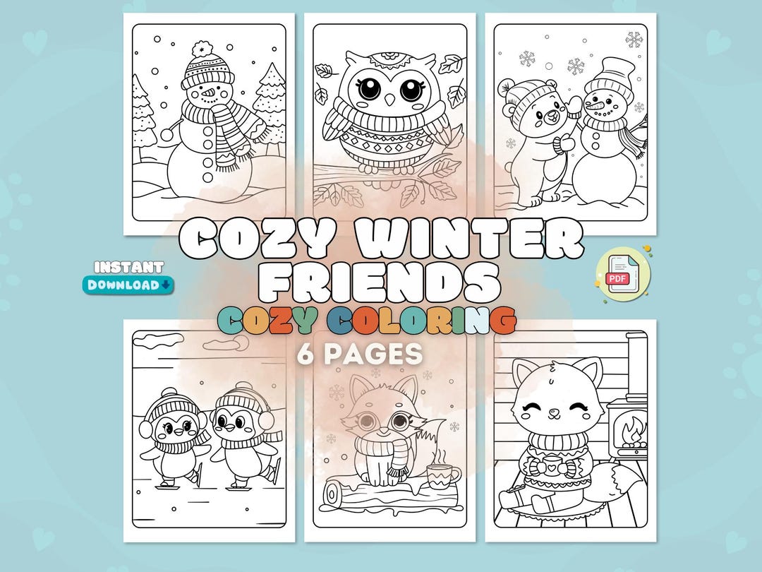 Cozy Coloring Book - Winter Friends: Super Cute Animal Character ...