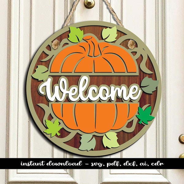 Round Fall Welcome Sign Svg - Etsy