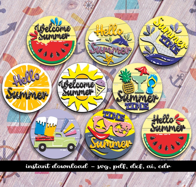 8 Hello Summer Round Welcome Summer Time Sea Maritime Leisure - Etsy
