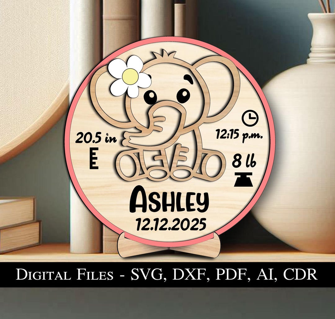 Elephant Baby Announcement Sign Laser Cut Newborn Gift Digital Download ...