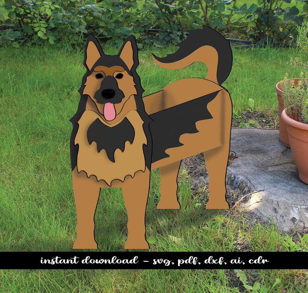 German Shepherd Planter 1/8'' 1/6'' 1/4'' Dog Pot Holder Flower Garden ...