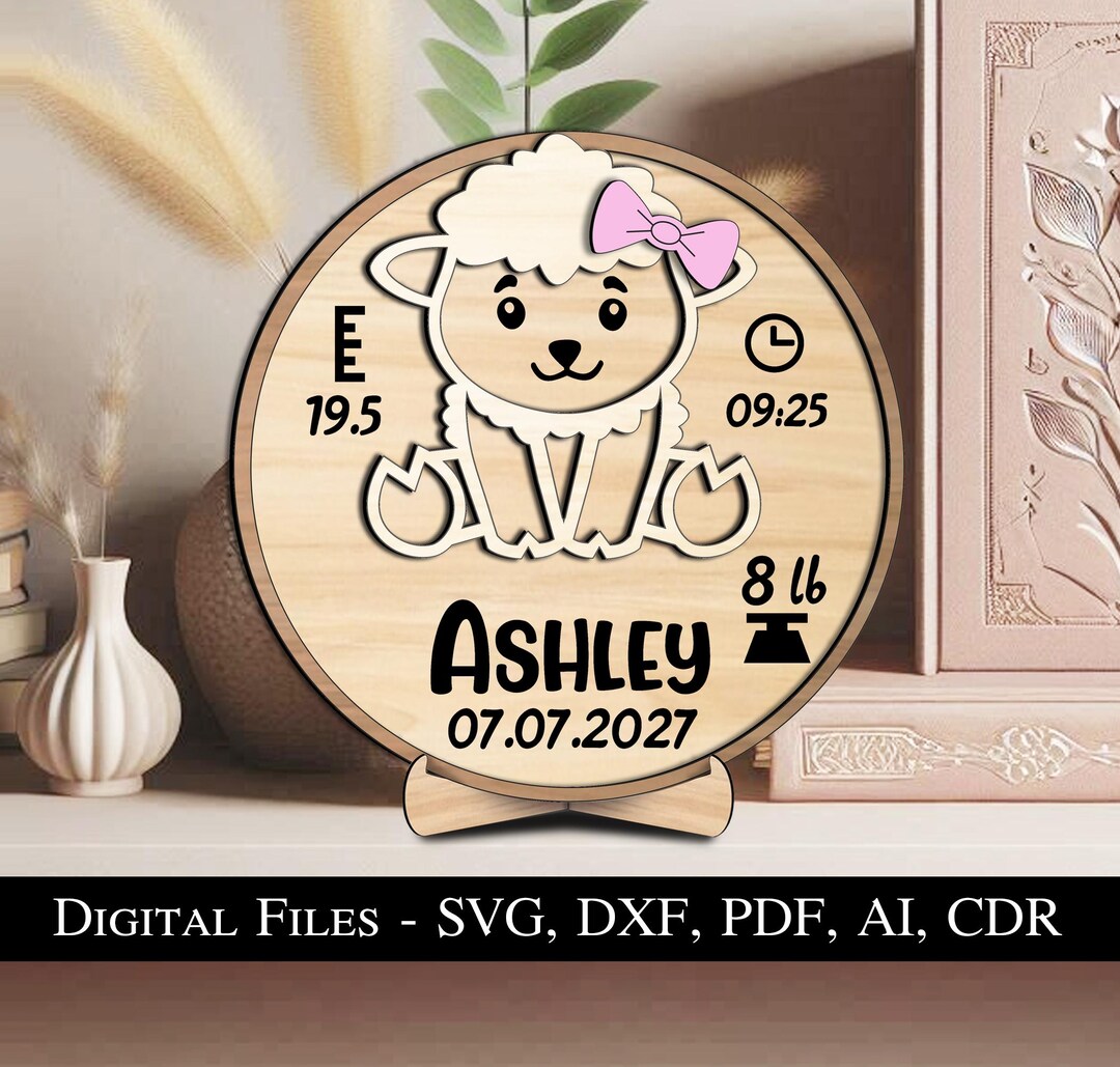 Sheep Baby Announcement Newborn Round Sign Circle Board Birth Present ...